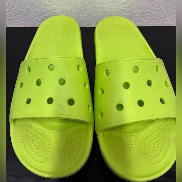 CROCS | Shoes | Crocs Neon Green Slide Sandals | Poshmark